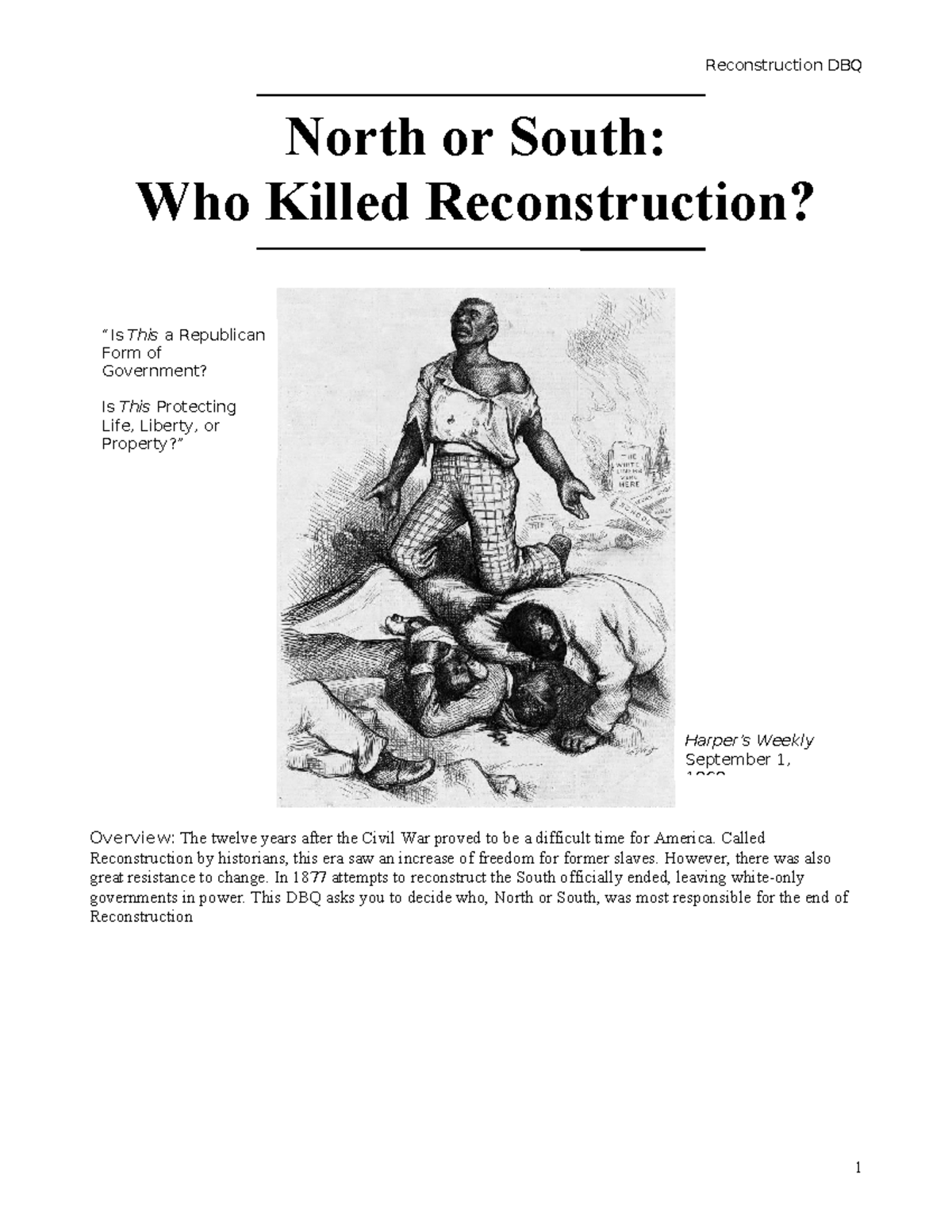 North or South: Analyzing the End of Reconstruction DBQ - Studocu