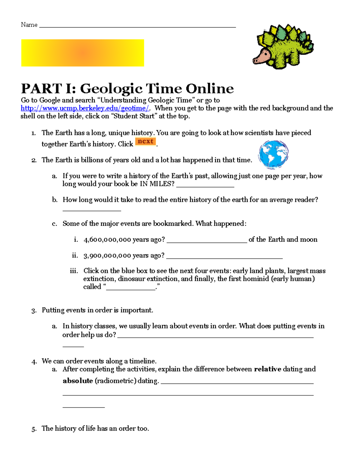 Geologic Time Web Quest-1: Exploring Earth's History and Events - Studocu
