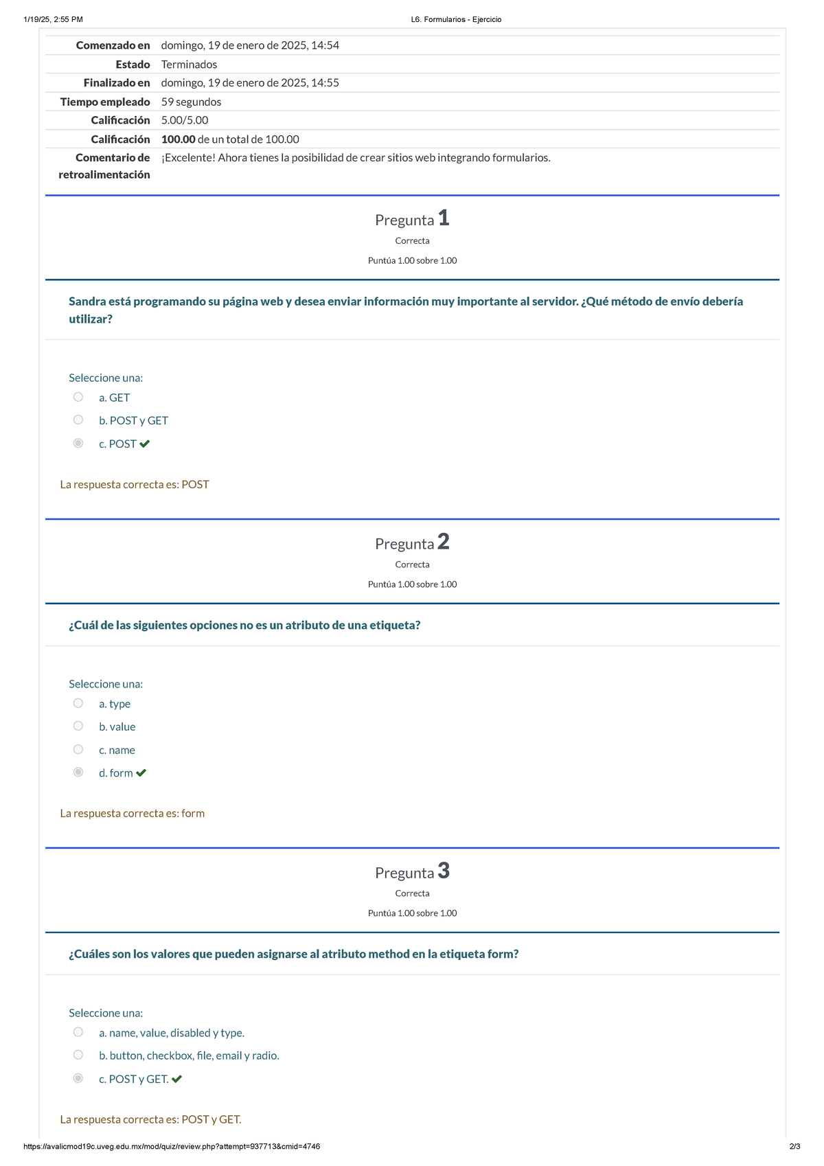 L6. Ejercicio sobre Formularios - Resumen y Respuestas Correctas - Studocu