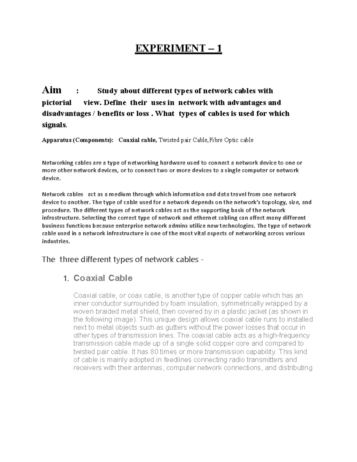 CN - Computer Network Lab: Study of Network Cables and Configurations ...