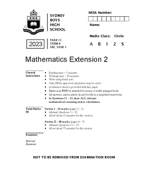 Year 12 Maths Extension 1 - Topic Test - Name: Vectors (EXT1) Time ...