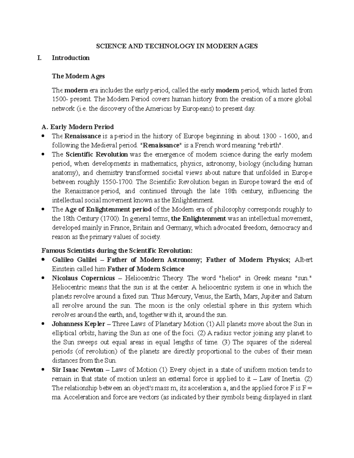 Technology in the Modern Ages - SCIENCE AND TECHNOLOGY IN MODERN AGES I ...