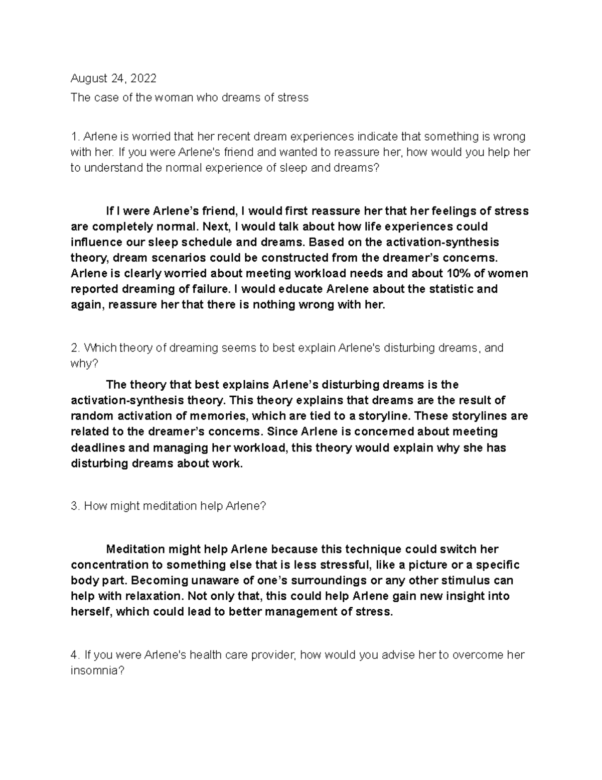 PSYC- CH.4 HW - Understanding Dreams and Stress Management Strategies ...