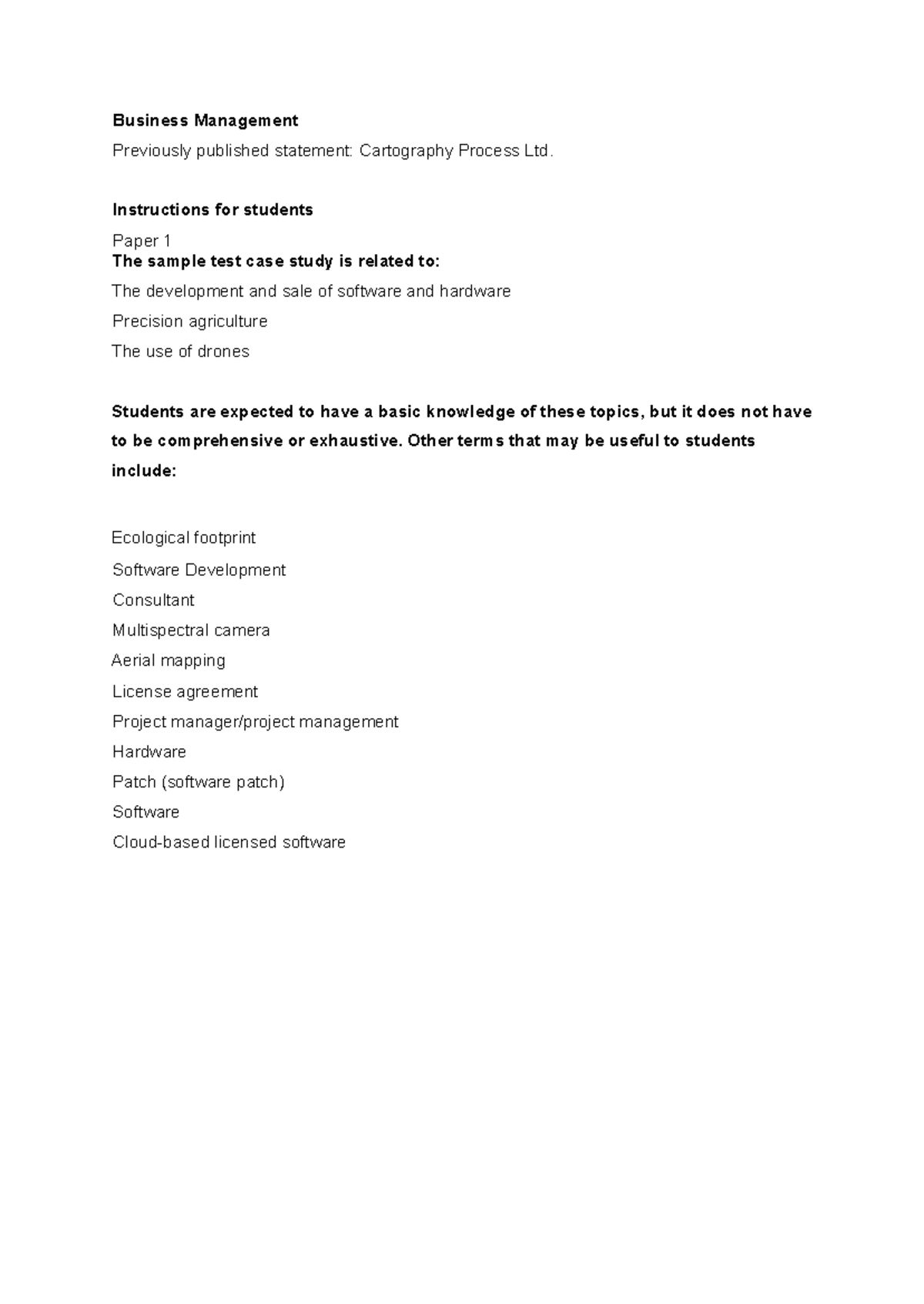 Paper 1 CASE - Business Management Previously published statement ...