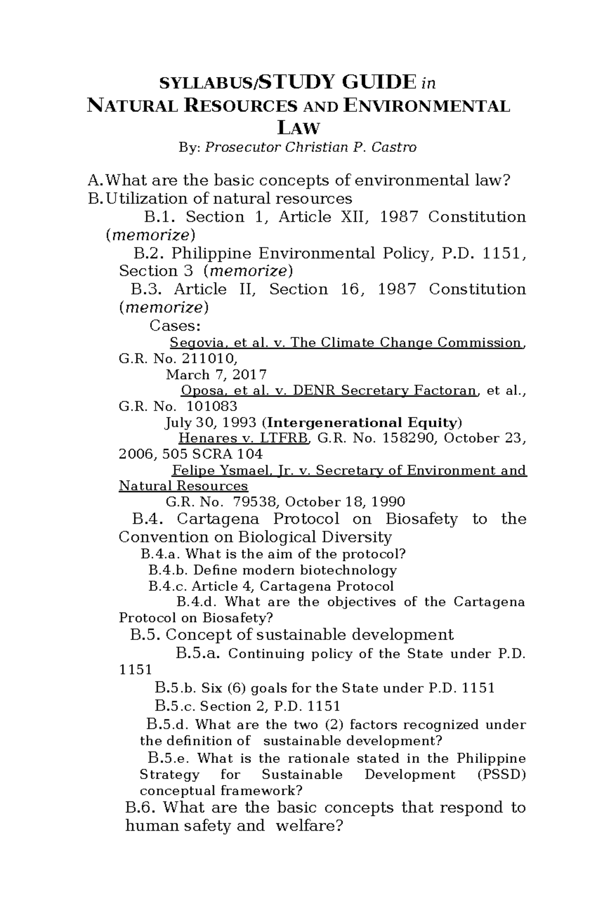 Syllabus natural resources and environmental law 2 - SYLLABUS/STUDY ...