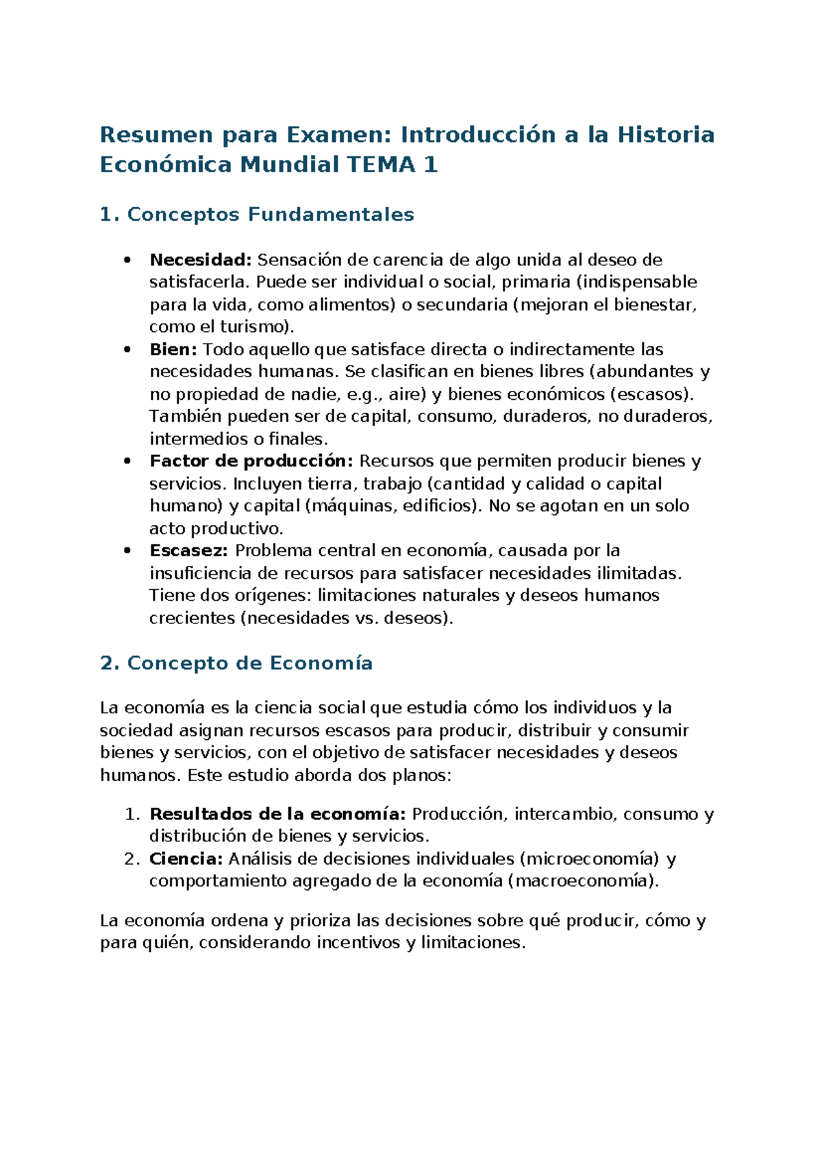 Resumen para Examen: Introducción a la Historia Económica Mundial TEMA ...