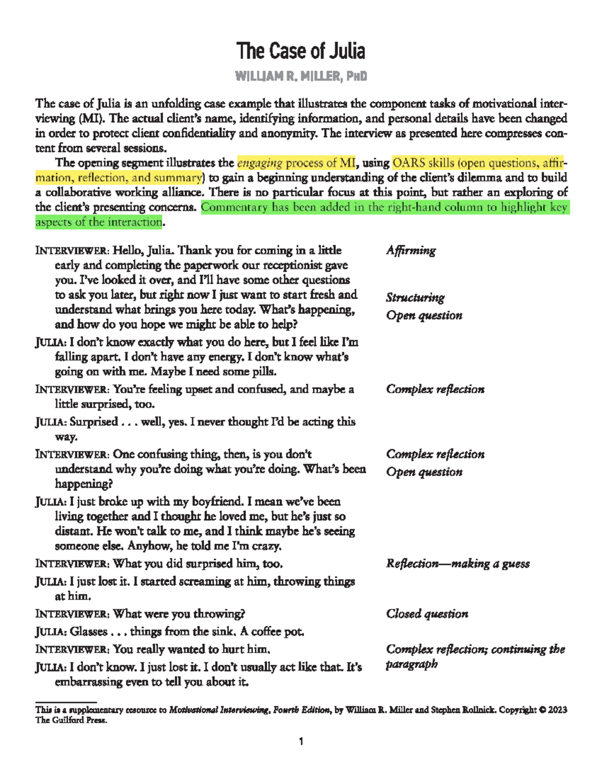 The Case of Julia: Role Play Skit on Motivational Interviewing (MI ...