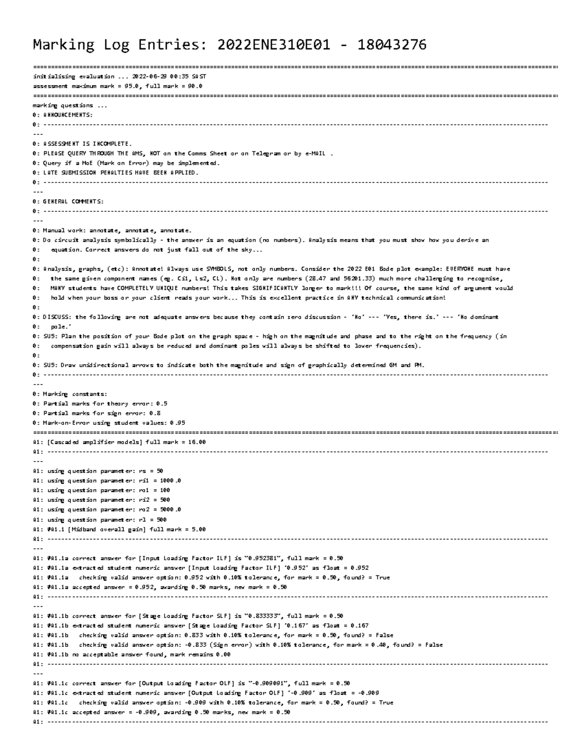 Judicator AMS - Marking Log for 2022ENE310E01 Exam - Studocu