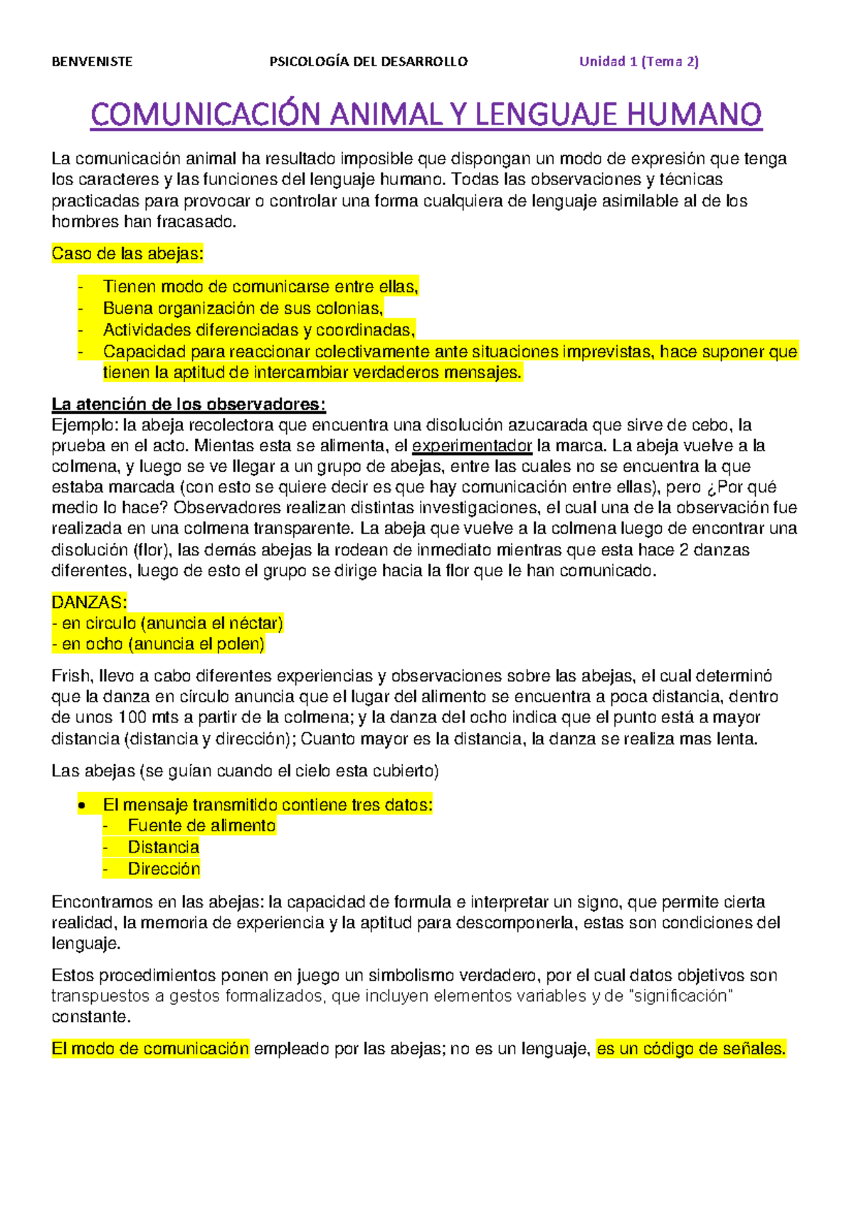 Resumen Unidad 1 (tema 2) Psicología del desarrollo - BENVENISTE ...
