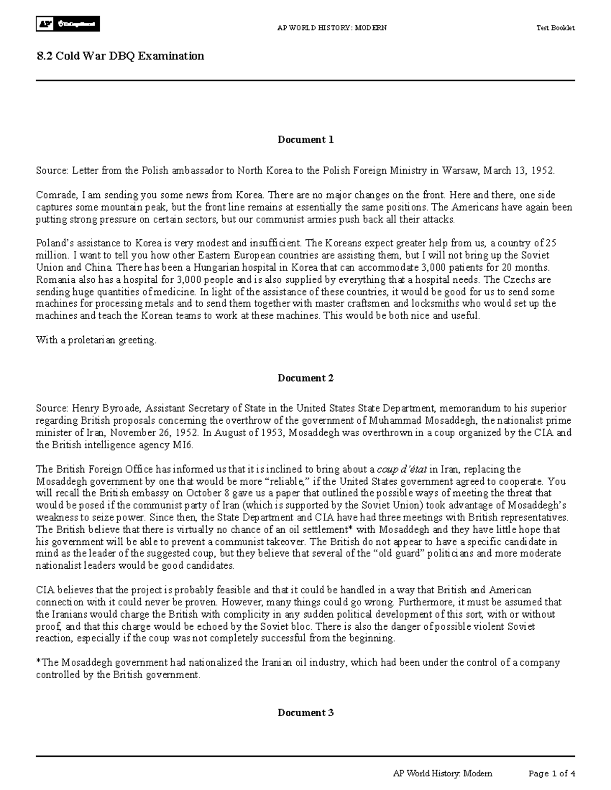 AP WORLD HISTORY: MODERN Cold War DBQ Exam Analysis and Sources - Studocu
