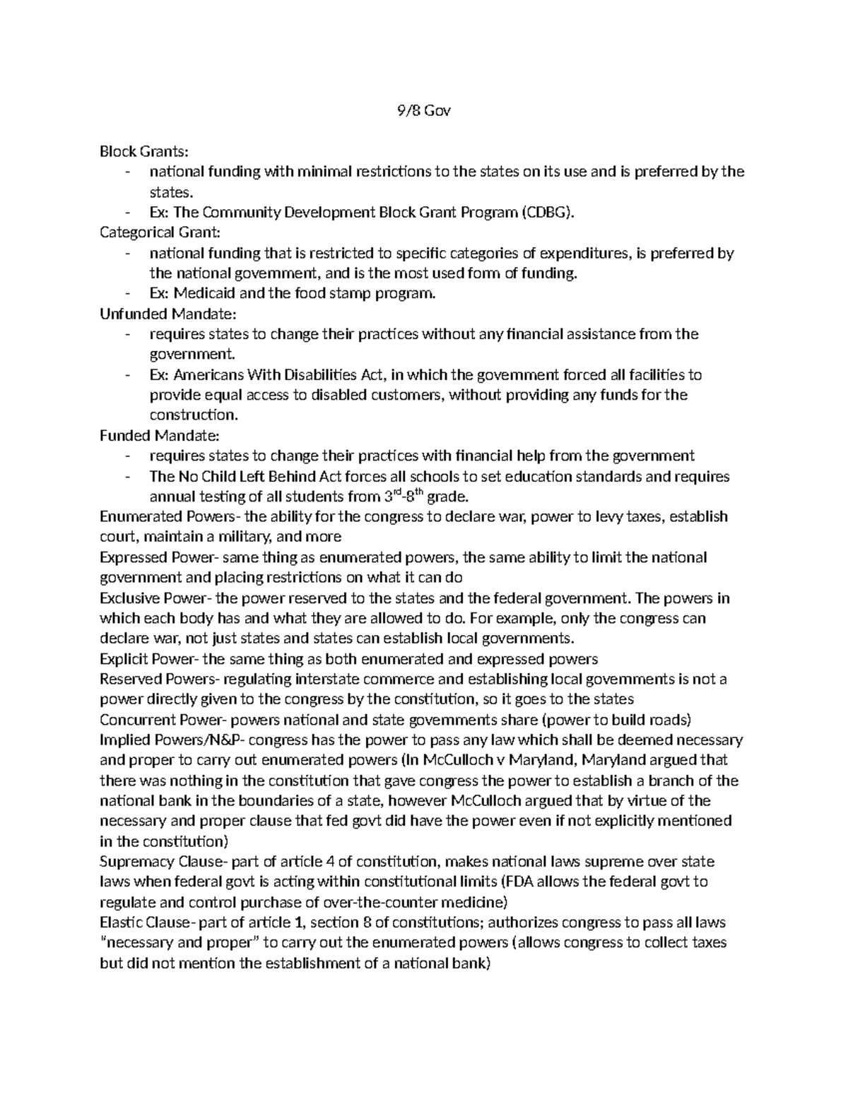 AP Gov Notes: Key Concepts, Grants, and Powers Explained - Studocu
