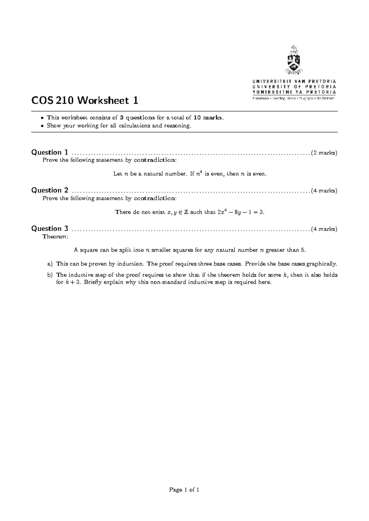 COS 210 Worksheet 1: Proofs and Induction Exercises - Studocu