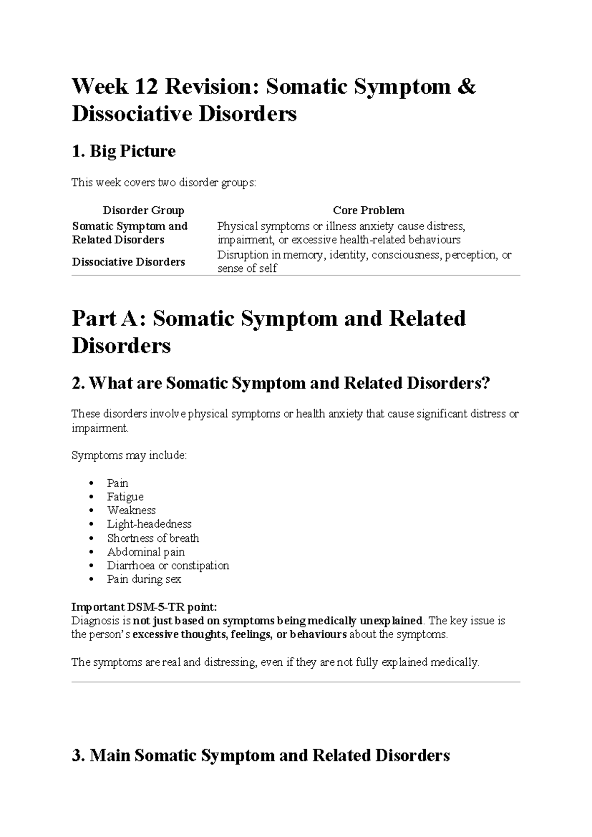 L12 Final Exam Revision: Somatic Symptom & Dissociative Disorders - Studocu