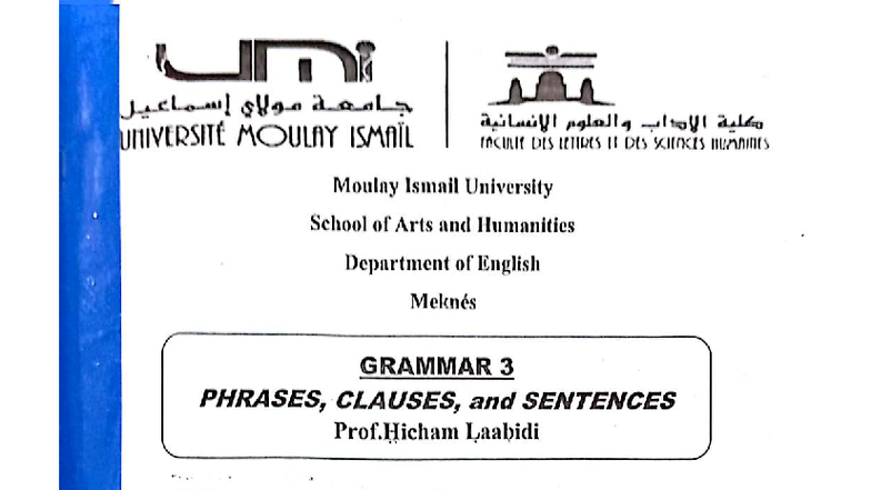 Grammar S3: Phrases, Clauses, and Sentences - Prof. Hicham Laabidi ...