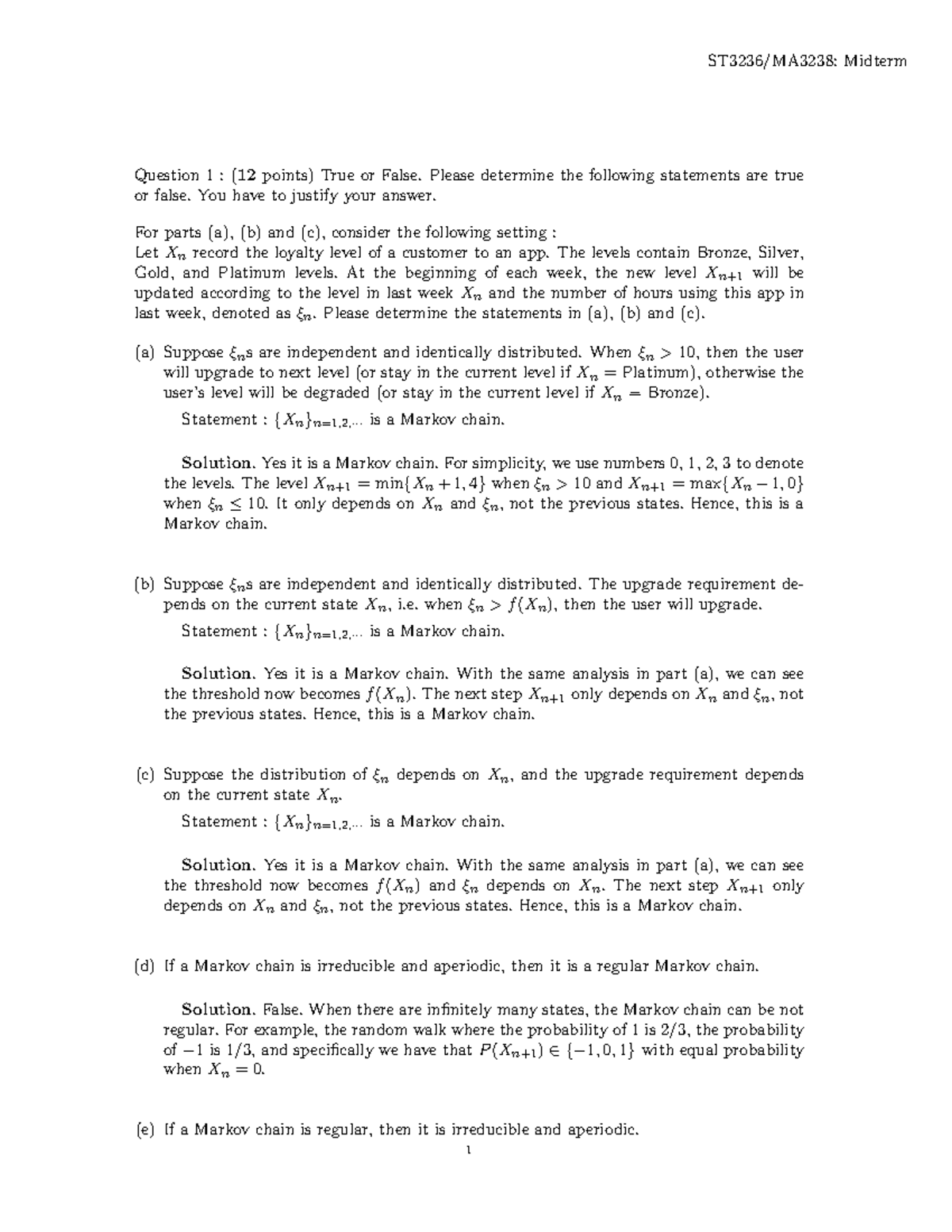 Midterm Solutions for Markov Chain Questions (MATH 101) - Studocu