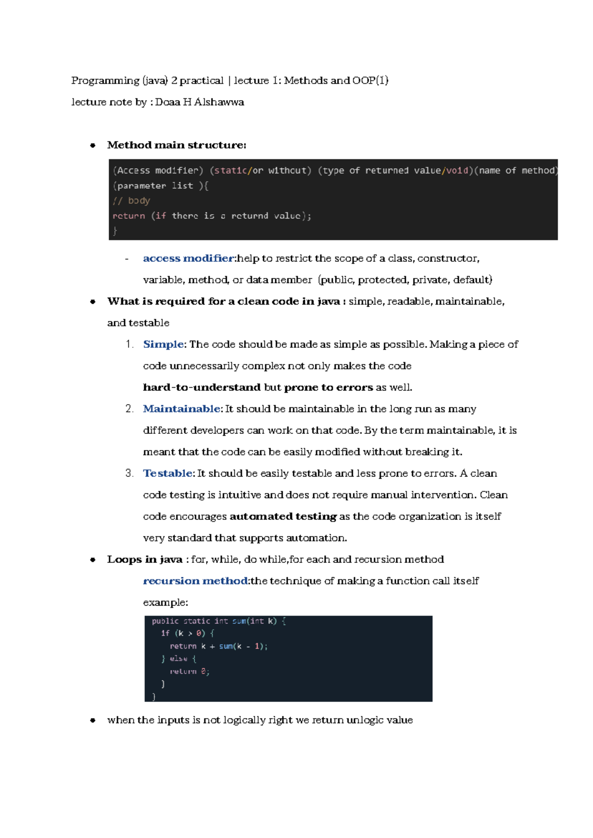 Java Programming 2: Practical Lecture 1 - Methods & OOP Concepts - Studocu