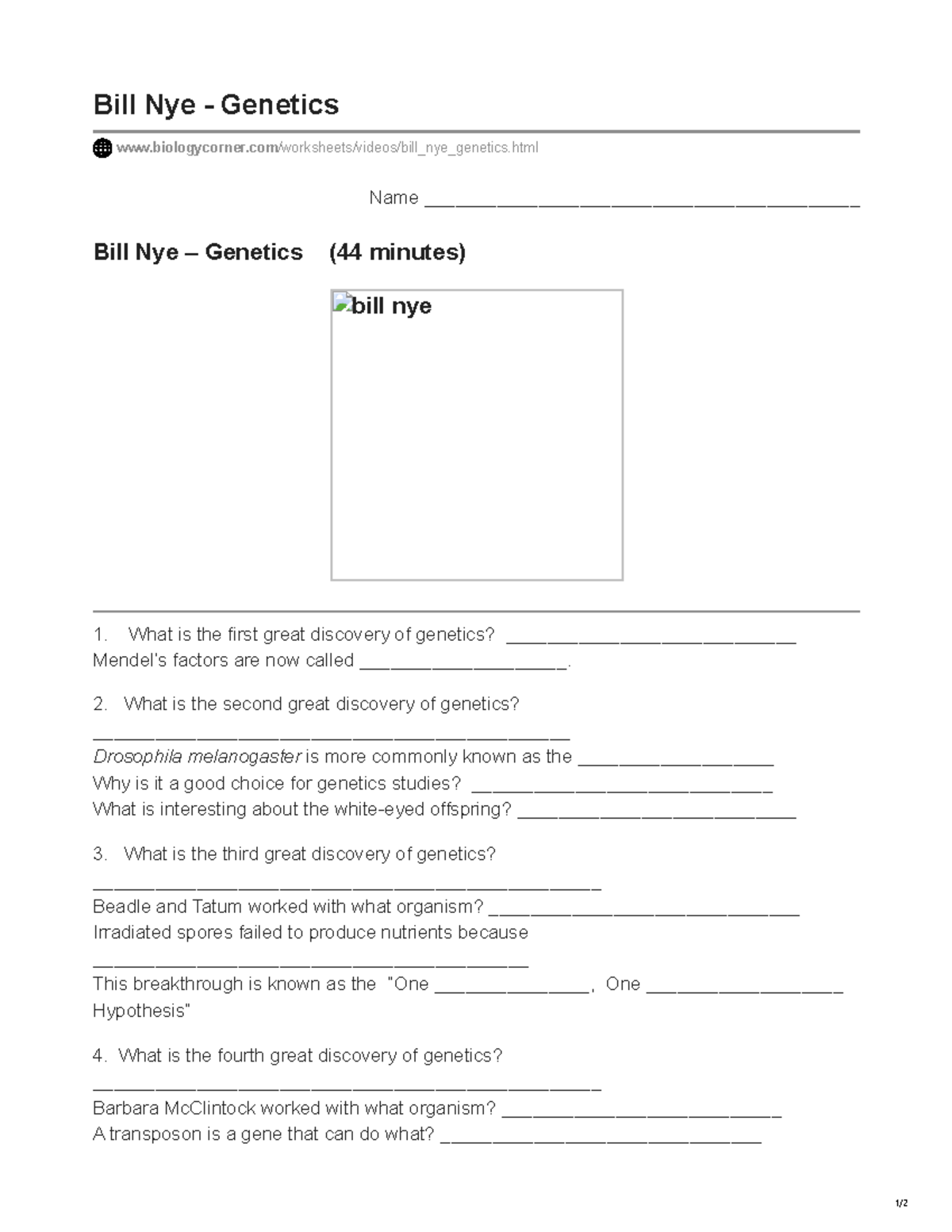 Bill Nye Genetics Lecture Notes: Key Discoveries in Genetics - Studocu