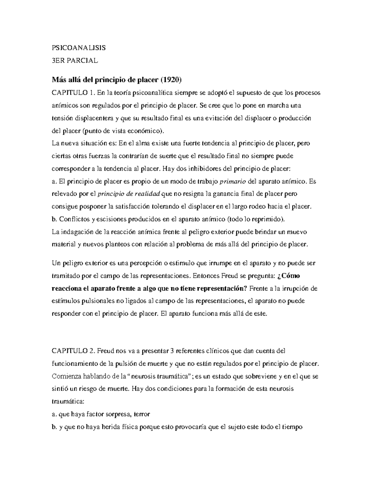 RESUMEN PSICOANÁLISIS LAZNIK 3ER PARCIAL: Más Allá del Principio de Placer - Studocu