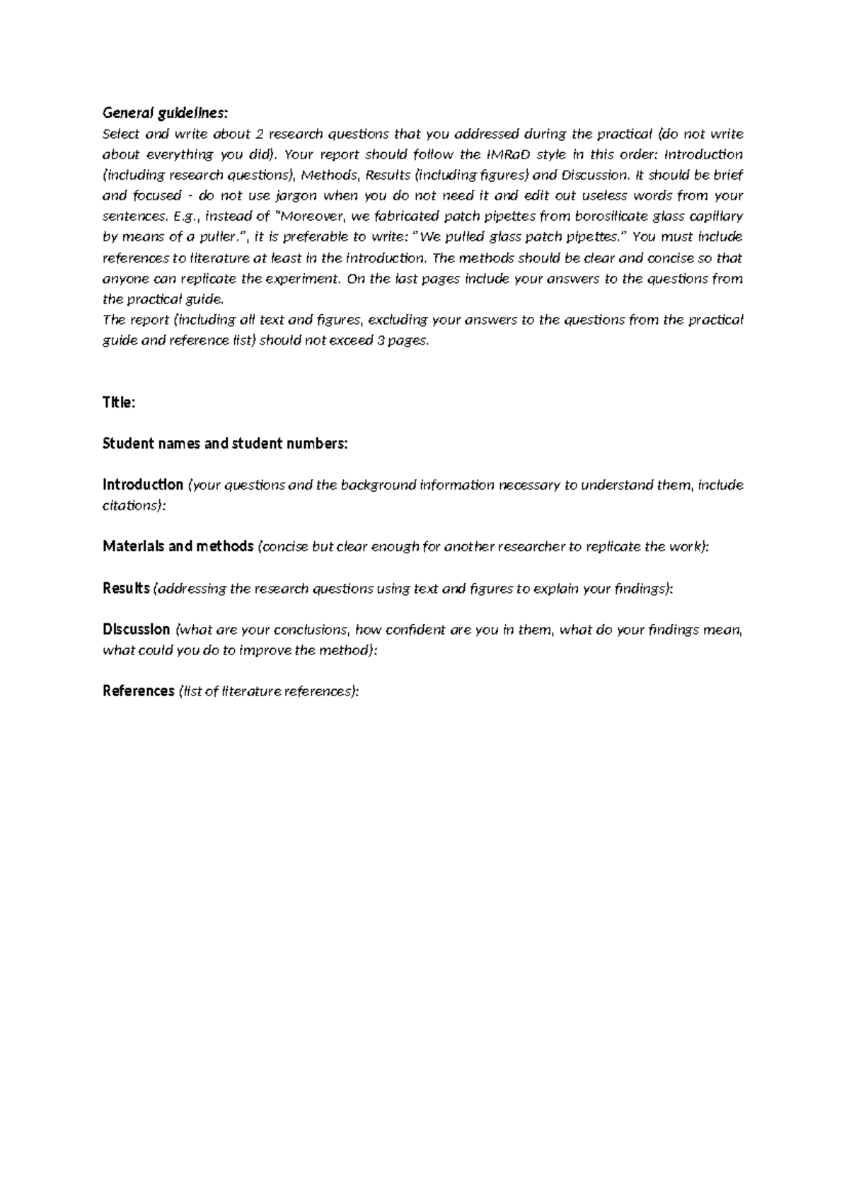 Research Report Guidelines: IMRaD Structure for Practical Qs - Studocu