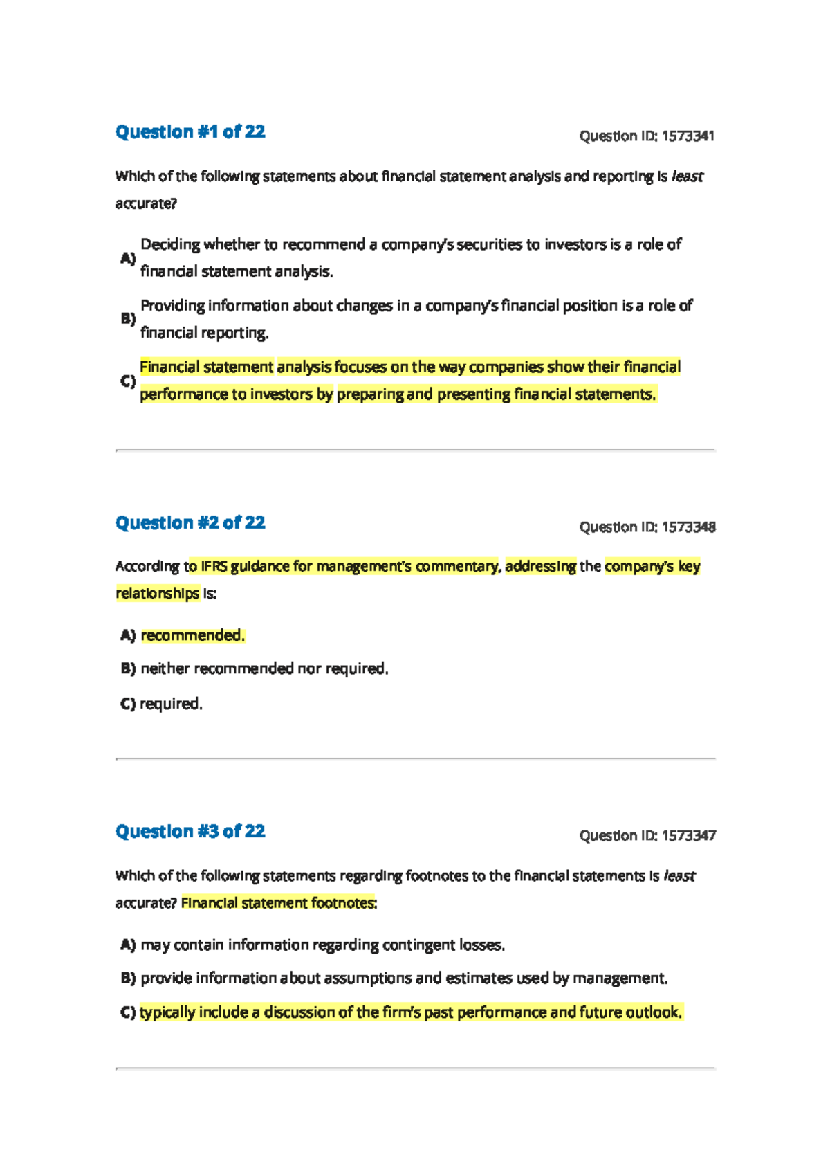 Financial Statement Analysis Quiz (Course Code: C1) - Studocu