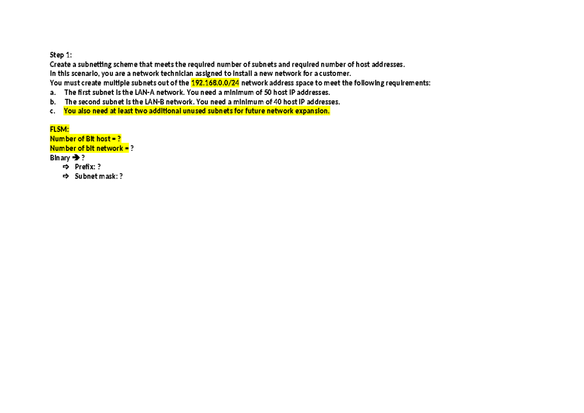 Subnetting Scheme for Network Installation: Requirements & Assignments - Studocu