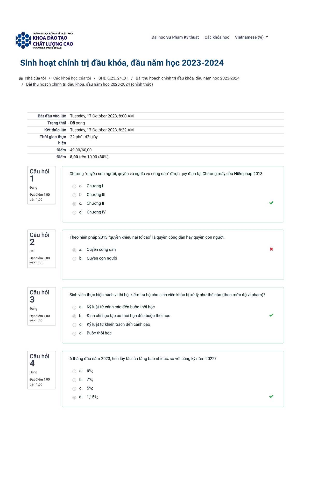 Bài thu hoạch chính trị đầu khóa năm học 2023-2024 (SHDK_23_24_01 ...