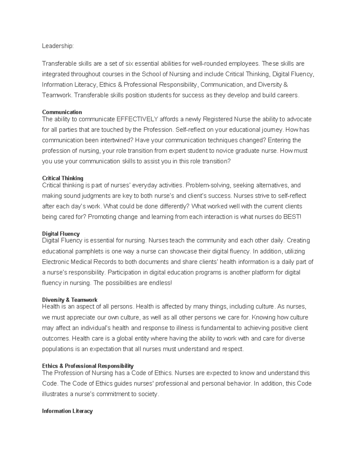 Leadership Module 1 Notes with descriptions - Leadership: Transferable ...
