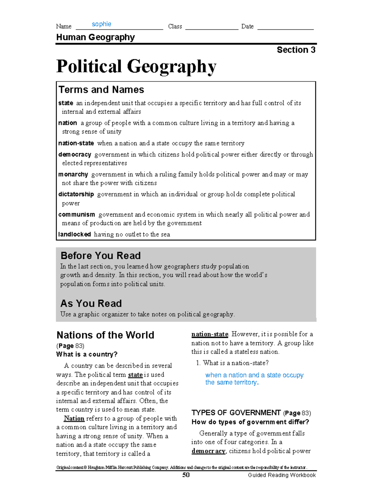 Unit 4: Political Geography Reading Guide and Notes - Studocu