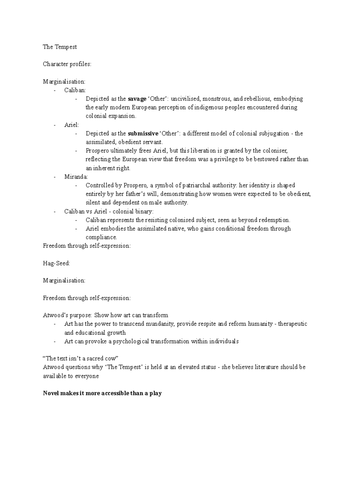 The Tempest and Hag-Seed class notes - The Tempest Character profiles ...