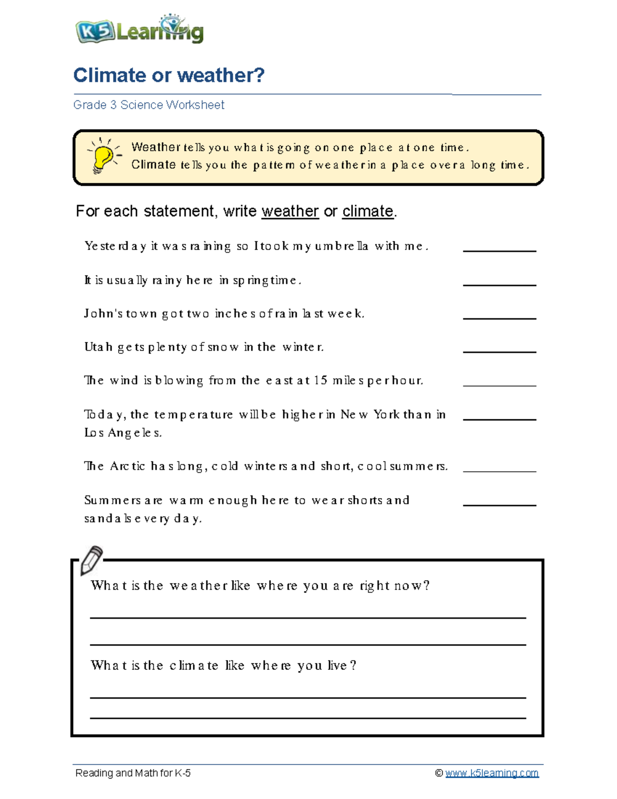 Grade 3 Science Worksheet: Weather vs. Climate - Studocu