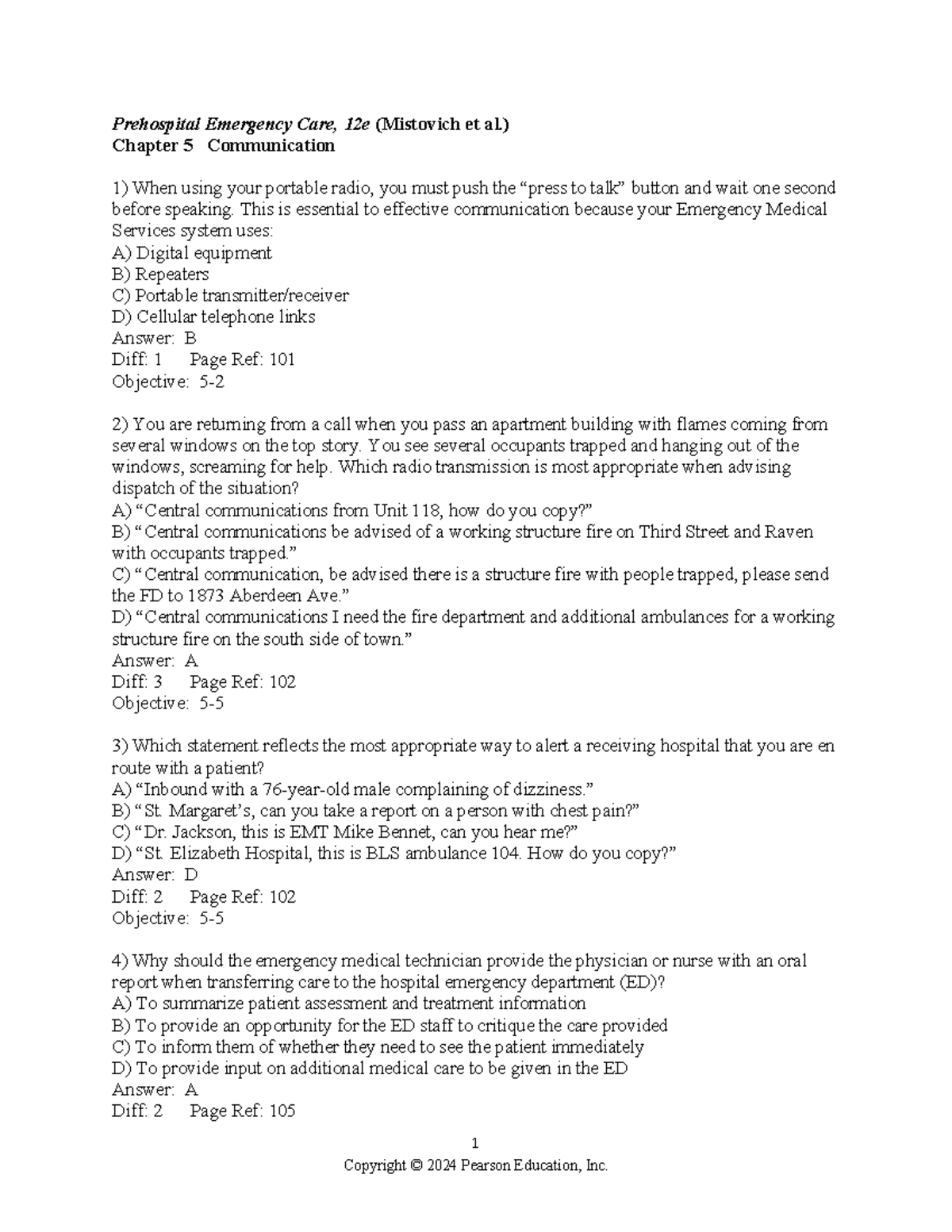 Prehospital Emergency Care, 12e (Mistovich et al.) Chapter 5 ...