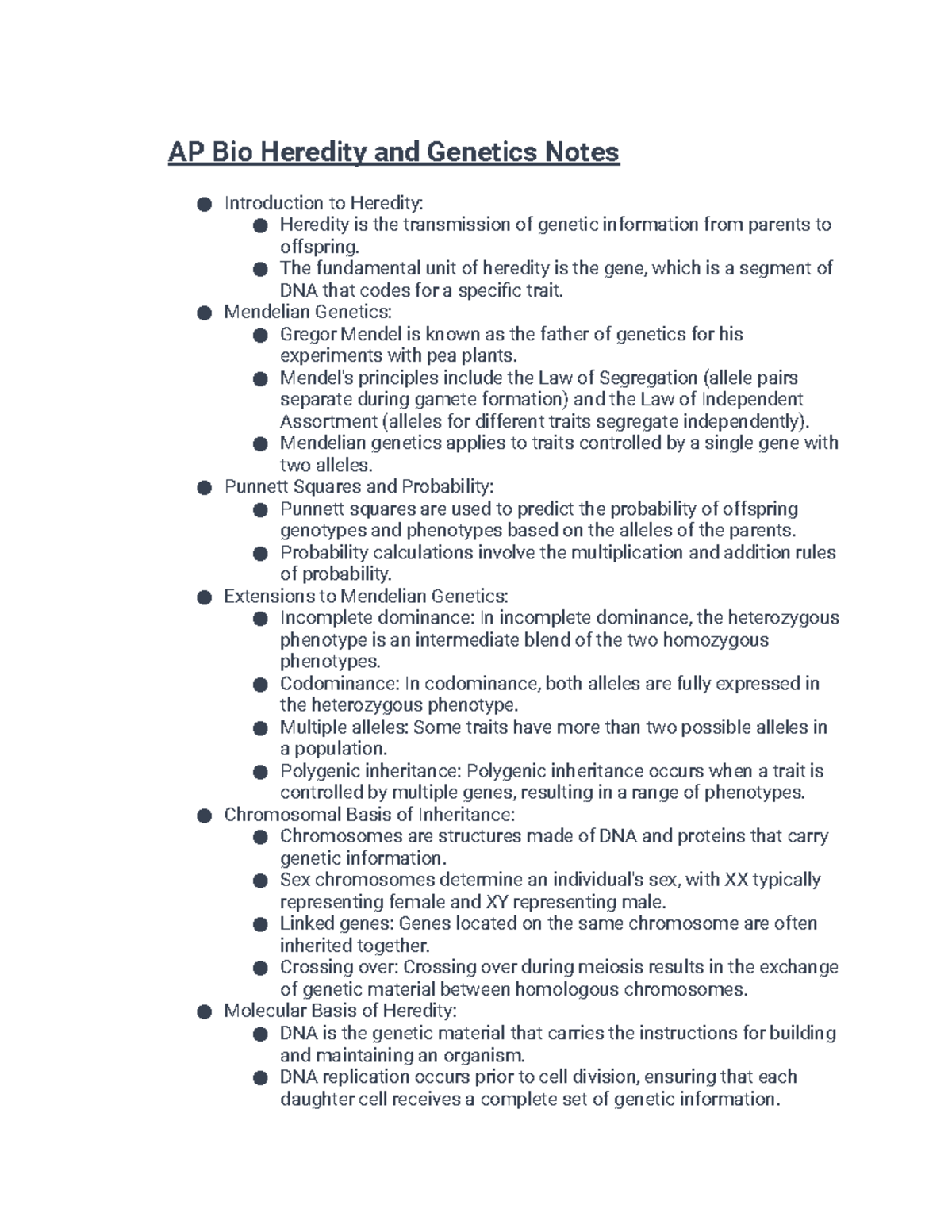 AP Bio Final Exam Notes: Heredity & Genetics Overview - Studocu
