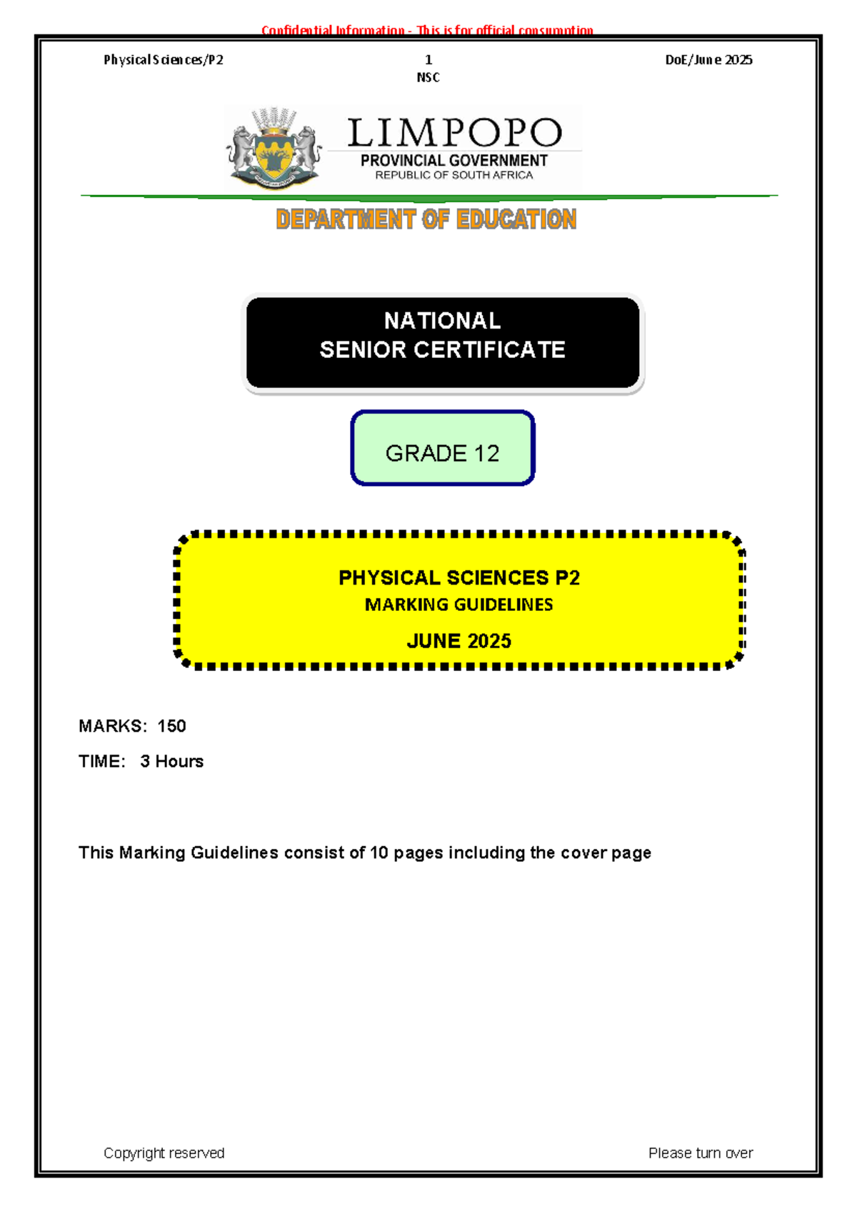 Physical Sciences P2 NSC 2025 Marking Guidelines - June Exam Memo - Studocu