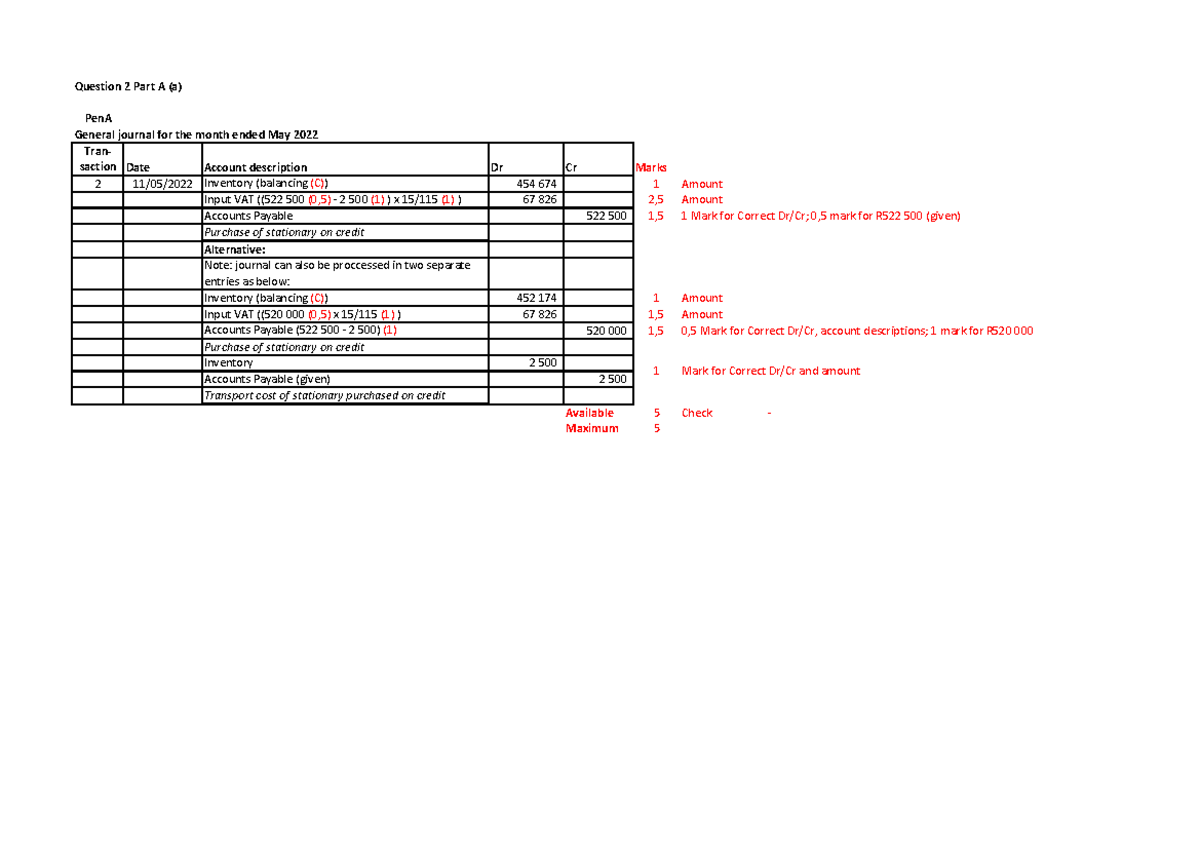 Accn1006 June Test Solution: Q2 Parts A - VAT Journal Entries - Studocu