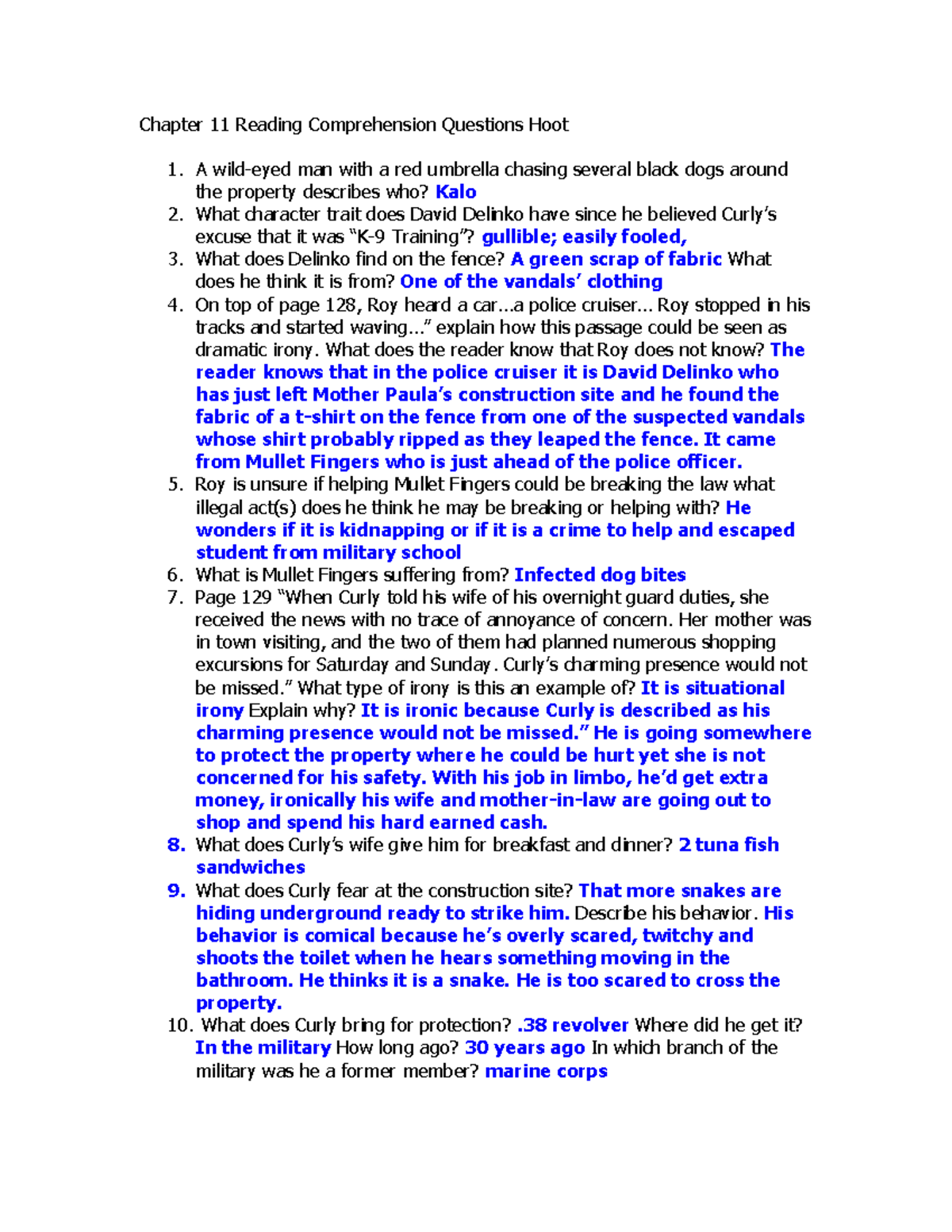 Chapter 11: Reading Comprehension Questions Answers (Hoot) - Studocu