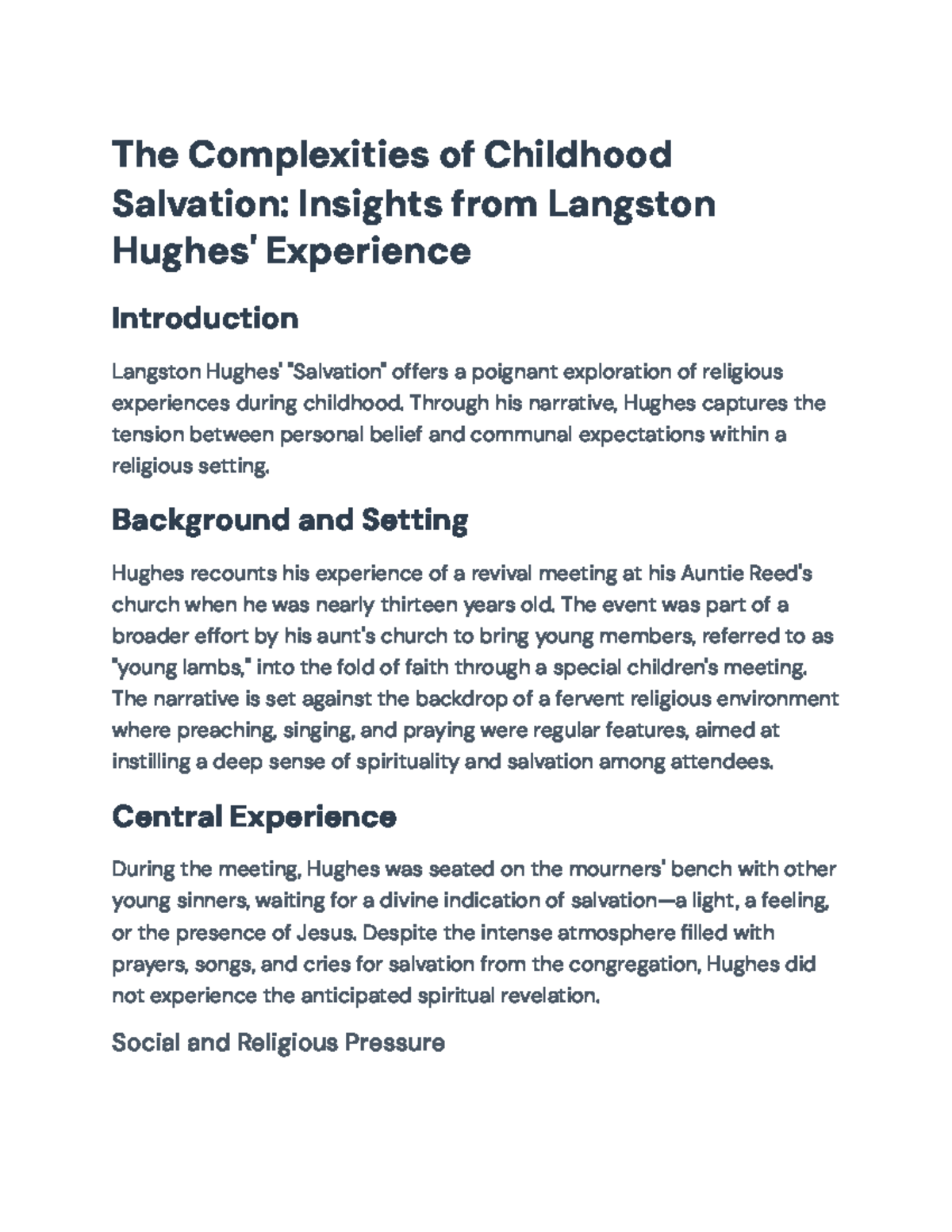 ENG 202: Analyzing Langston Hughes' 'Salvation' and Childhood Beliefs ...