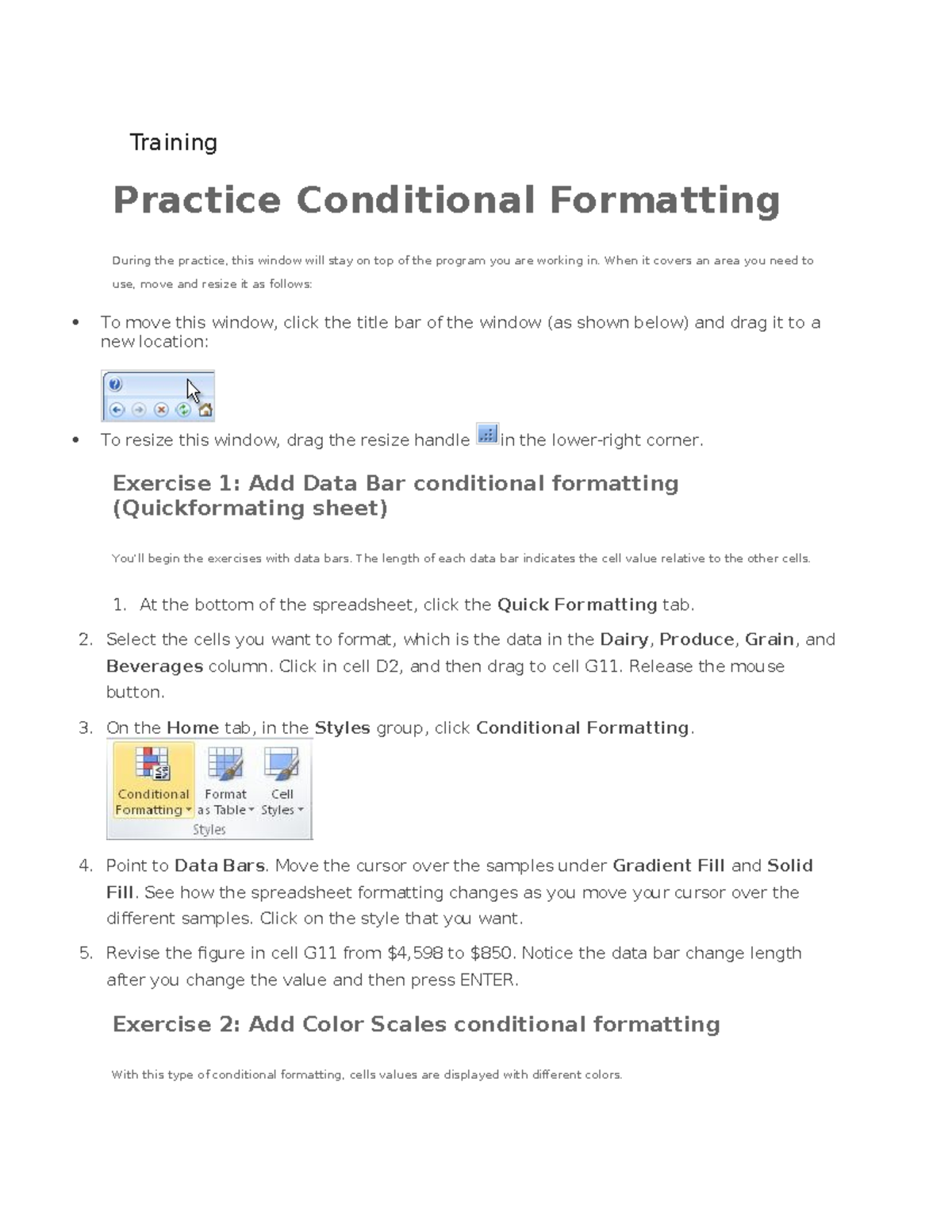 Conditional Formatting Training Exercises for Excel (Course Code ...