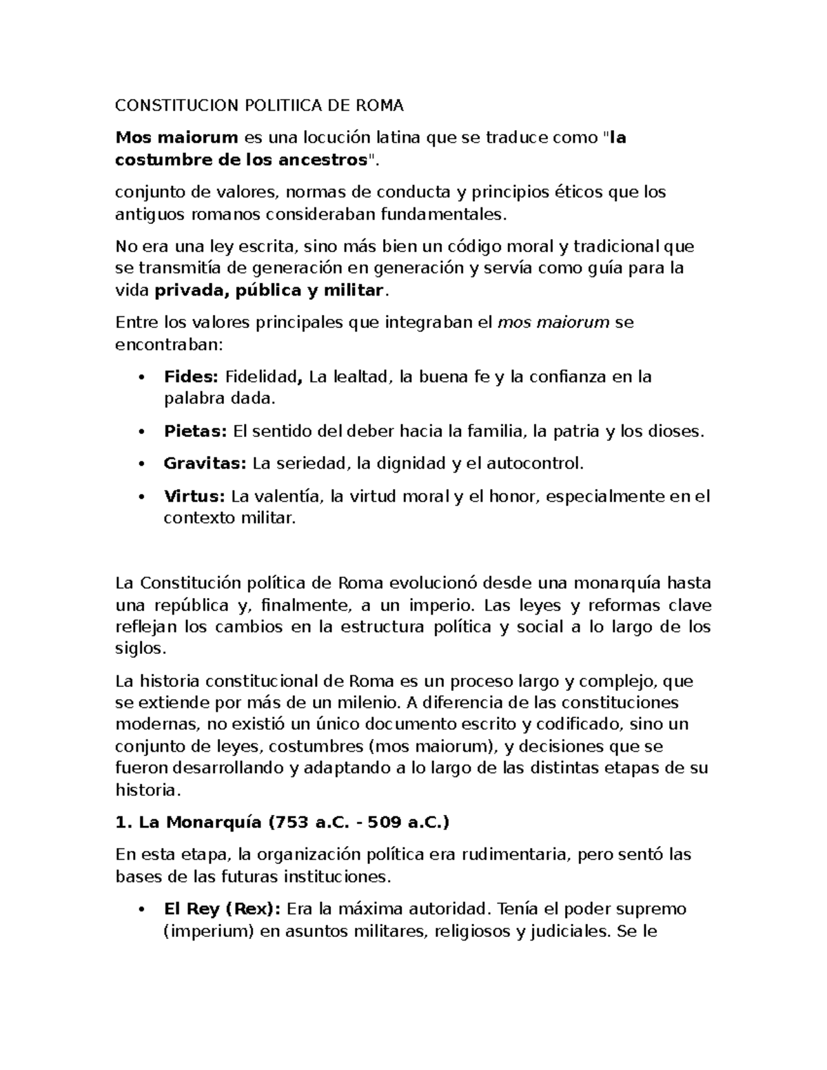 Constitución Política de Roma: Evolución y Principios Clave - Studocu