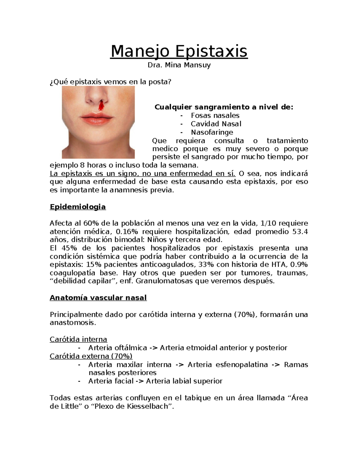 Manejo de Epistaxis: Guía 2021 - Trauma Nasal y Tratamientos - Studocu