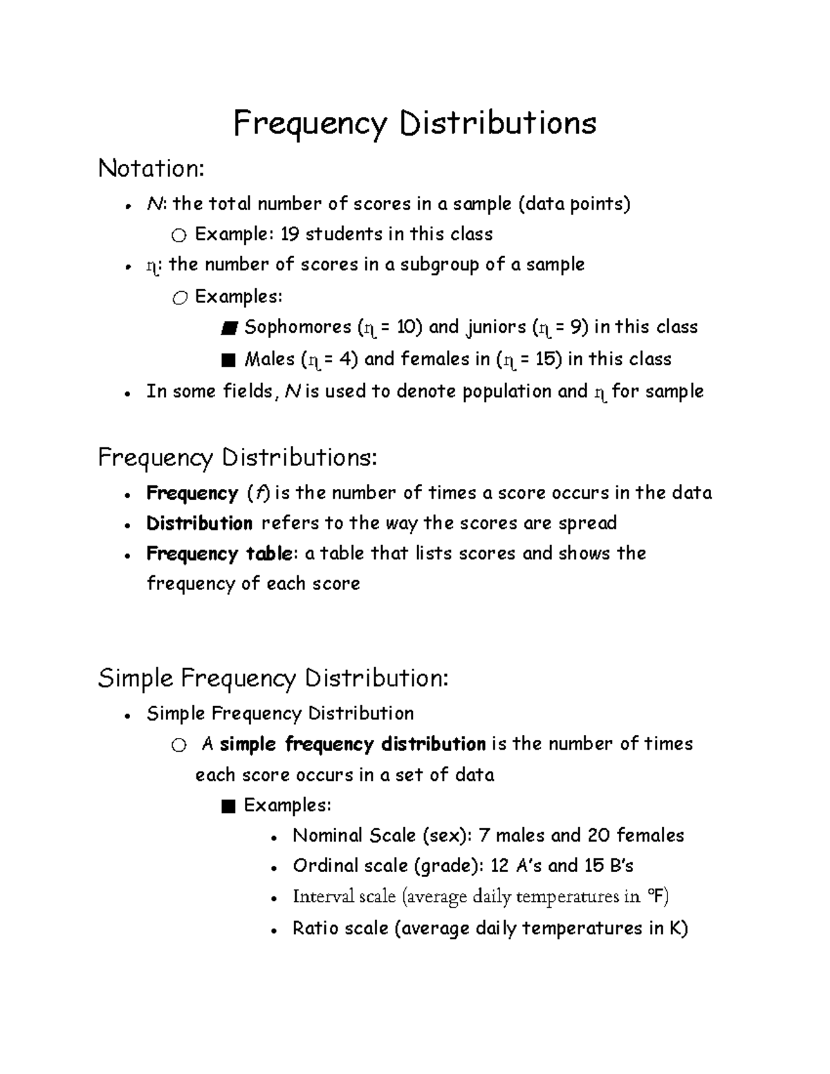 Frequency Distributions: Key Concepts and Class Exercises (Stats 101 ...