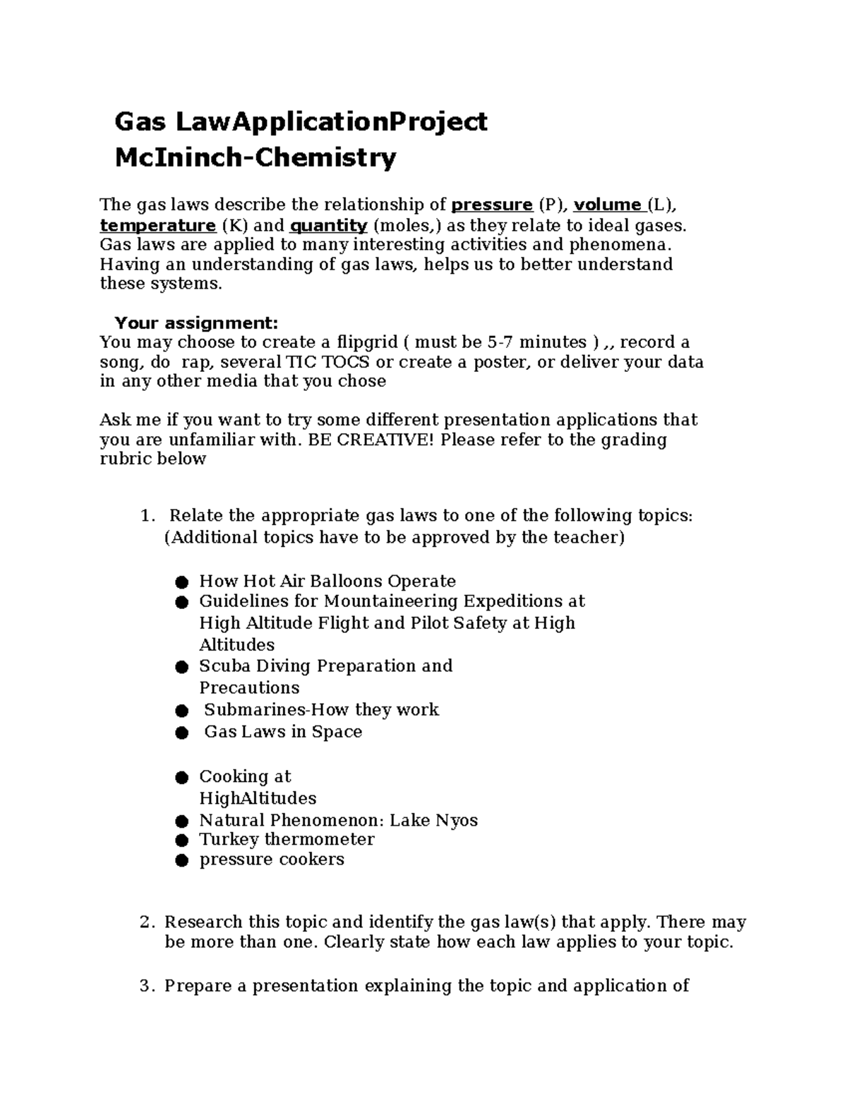 Gas Laws Application Project (Course Code: GLAP) - Studocu