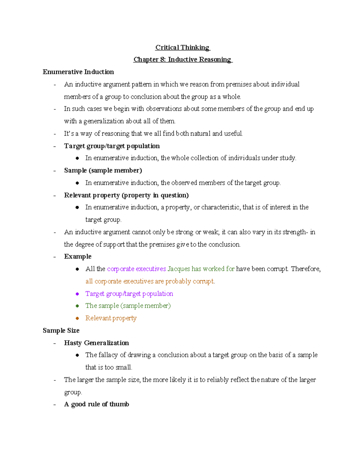 Critical Thinking - Chapter 8: Inductive Reasoning Notes - Studocu