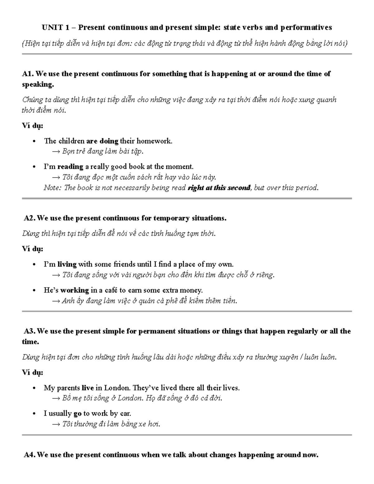UNIT 1 & 6 – Present Continuous, Present Simple, and Perfect Tenses ...