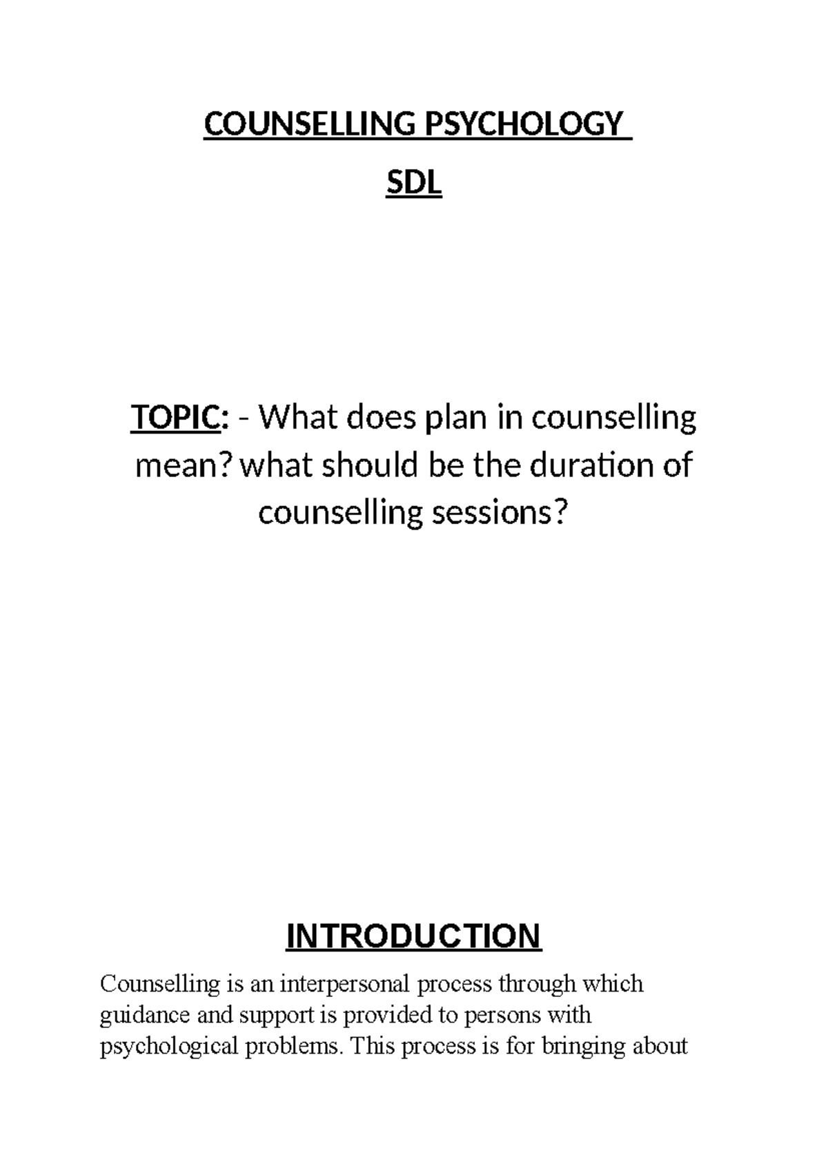 Counselling Psychology: Planning & Duration of Sessions Explained - Studocu
