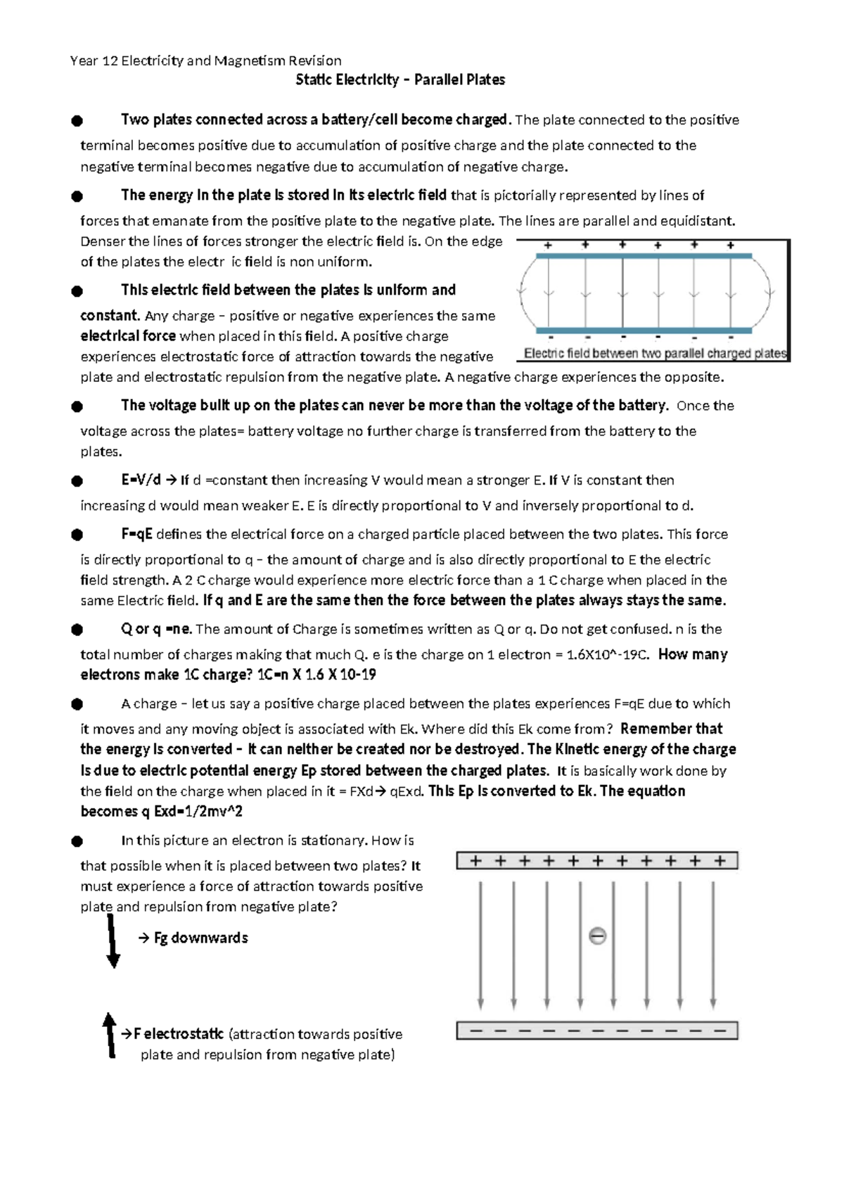 Year 12 Electricity and Magnetism Revision Notes: Static & DC Circuits ...