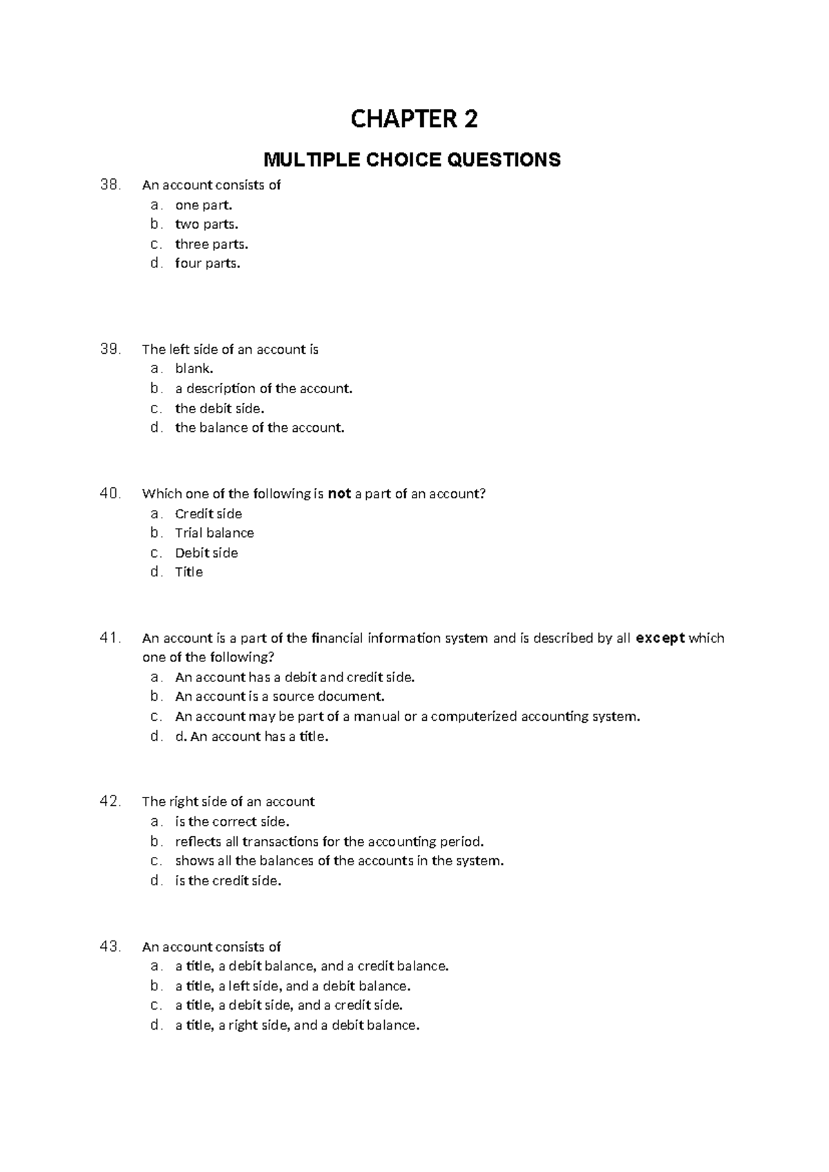 Chapter 2: Multiple Choice Questions on Accounting Principles - Studocu