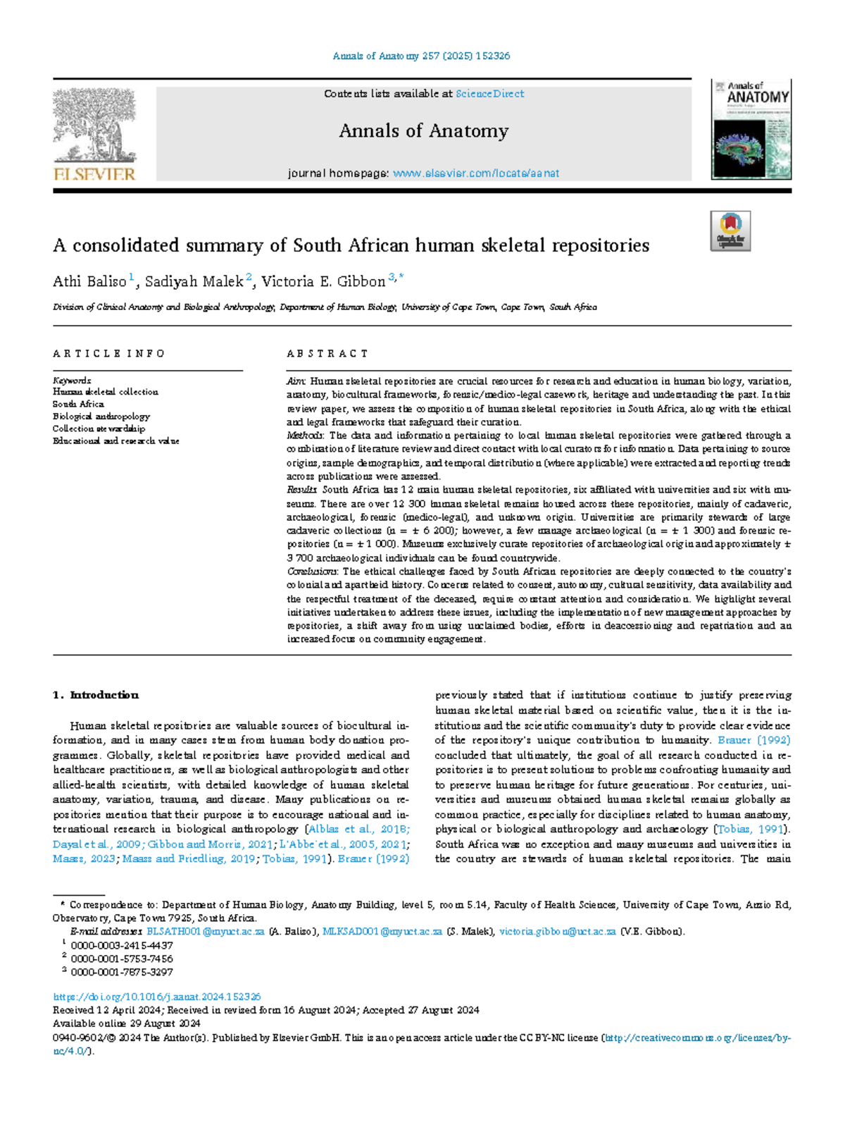 A Consolidated Summary of South African Human Skeletal Repositories ...