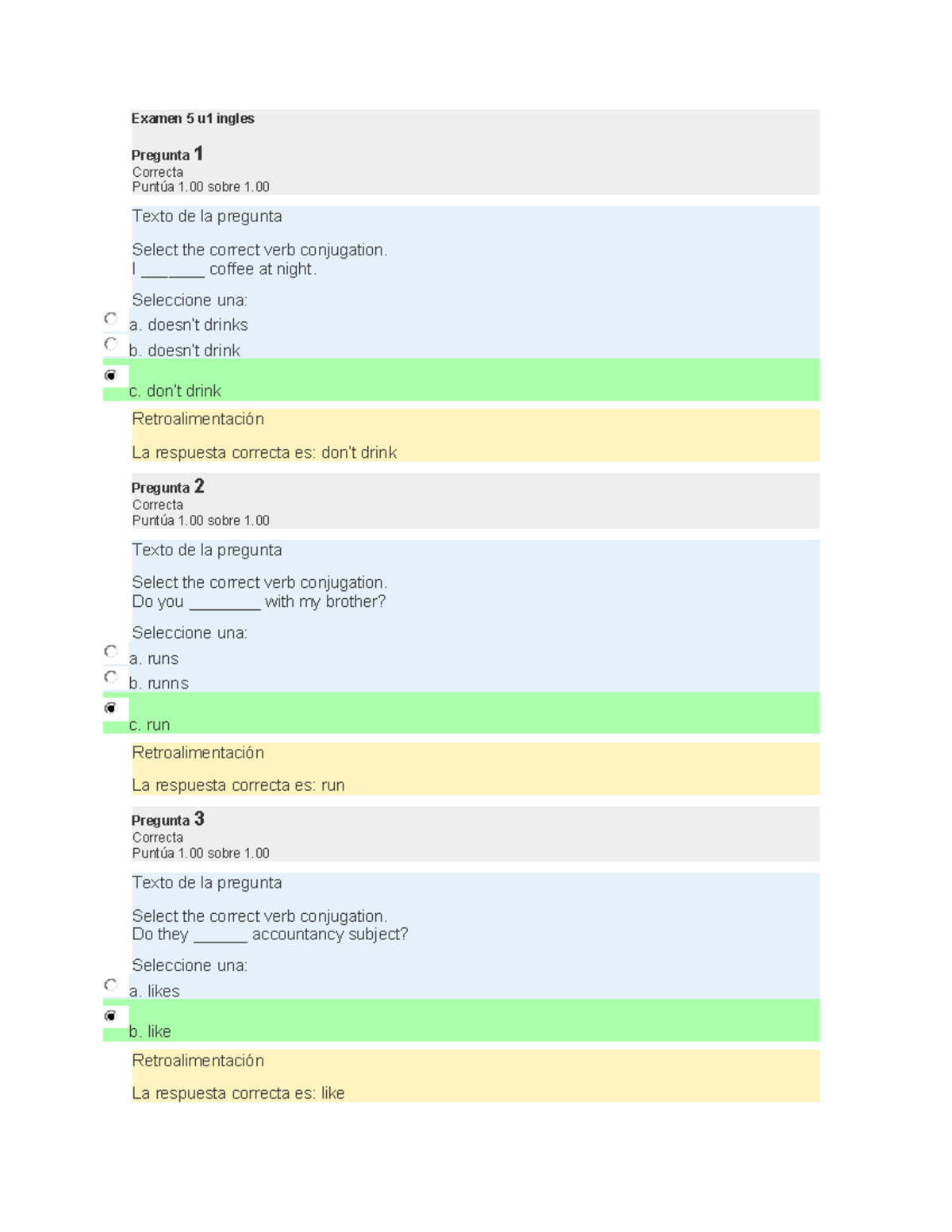 Examen 5 U1 Inglés: Preguntas y Respuestas Correctas - Studocu