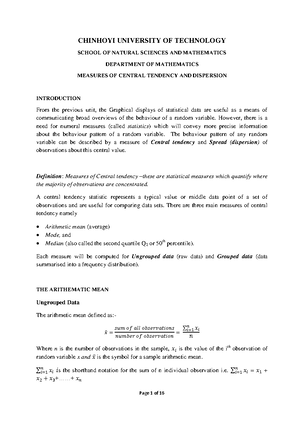 Full notes introduction to statistics - Contents 1 Introduction 1 ...