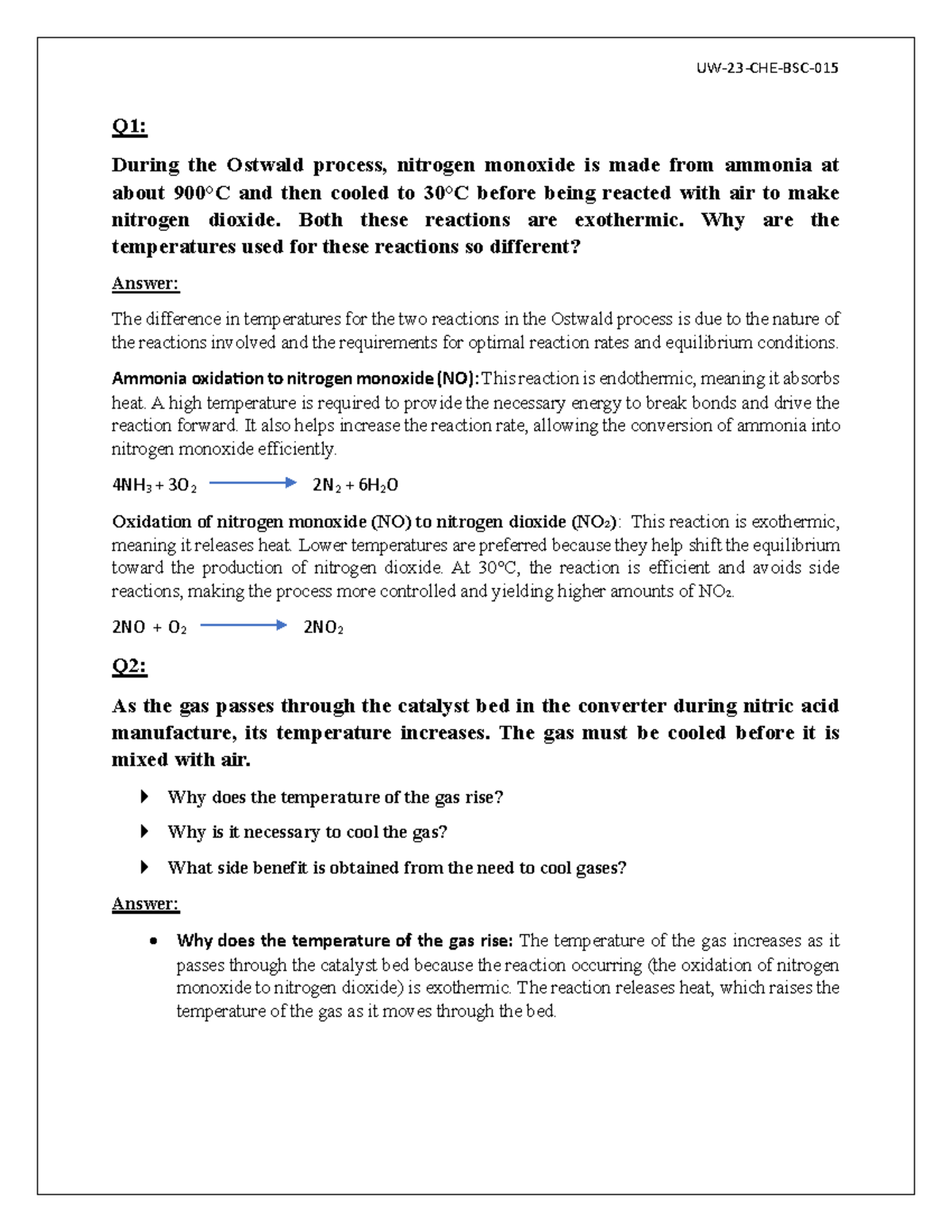 Nitric Acid Assignment: Understanding the Ostwald Process and Reactions ...